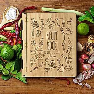 Bamboo Recipe Book Binder (3 Ring) - Includes 25 Plastic (8.5" x 11") Left Loading Sleeves (Holds 50 Recipe Cards) - 50 (4"x6") Double Sided Recipe Cards - 6 Index/Recipe Dividers