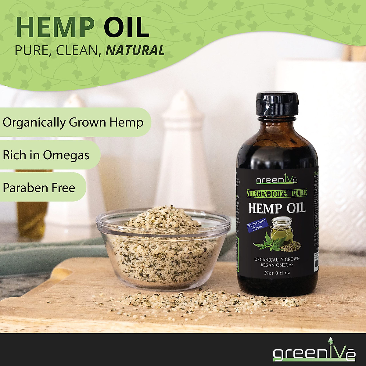 GreenIVe Organically Grown Peppermint Hemp Oil 224,000mg 100% Pure Cold Pressed Strong Results (8oz Peppermit)