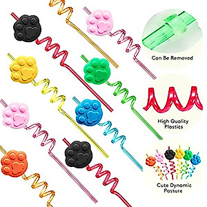 24 Paw Print Drinking Straws with 2 PCS Patrol Straws Cleaning Brush for Pet Dog Puppy Pals Cat Birthday Party Supplies Decorations Favors