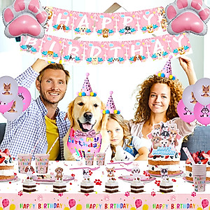 110pcs Dog Birthday Party Supplies,Dog Theme Party Favor Set Includes Hats,Bow Tie,Bandana,Birthday Banners,Balloon,Cake Topper,Cupcake Topper,Tablecioth,Plate,Fork,Cup,Straw