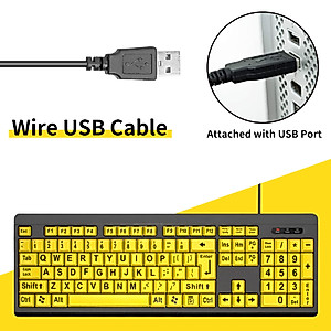 Adadmei Large Print Computer Keyboard, Wired USB High Contrast Keyboard, Oversized Big Letters Keyboard for Visually Impaired Low Vision Individuals, Seniors, Students, Computer Beginners