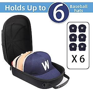 Hat case for Baseball Cap, Hard hat Travel case, caps Holder, Baseball Hat Organizer, Holding up to 6 caps for Travel and Home Storage Black