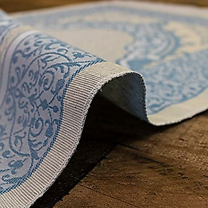 Modefa Islamic Prayer Mat Thin Woven Chenille and Taffeta Turkish Sajadah Intricate Design Metallic Ottoman Mat (White/Blue + White/Pink)