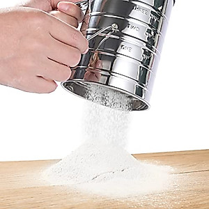 Flour Sifter, 3 Cup Flour Sifter for Baking Fine Mesh Rotary Hand Crank with Loop Agitator for Quick Sifting, Flour Sifter Stainlees Steel, Crank Sifter Flour for Baking Cakes and Spices Toresano