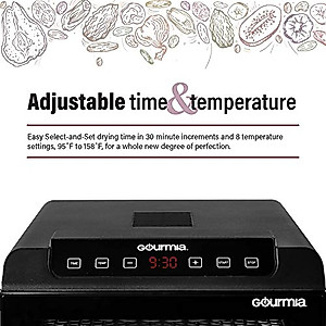 Gourmia GFD1680 Countertop Electric Food Dehydrator - 6 Drying Trays - Digital Countdown Timer - Preset Temperature Settings - Recipe Book Included