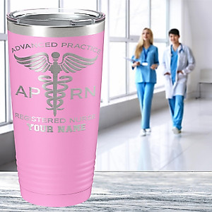 Personalized APRN Advanced Practice Registered Nurse Gift on Blush 20 oz Stainless Steel Tumbler with Lid - Insulated Cup - Custom Travel Mug