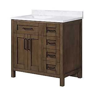 OVE Decors Maya Plus 36 in. Single Sink Bathroom Vanity in Almond Latte Finish, Black Hardware and Included Power Bar