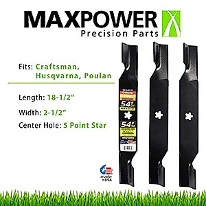 MaxPower 561747B 3 Blade Set for Many 54 in. Cut Craftsman, Husqvarna, Poulan Mowers Replaces OEM #'s 187256 and 532187256