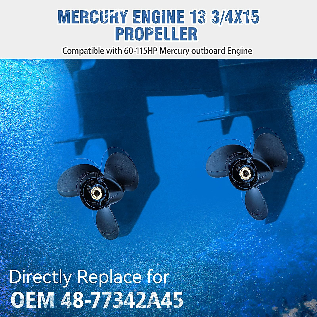 Qiclear Upgrade 13 3/4x15 OEM 48-77342A45 Aluminum Boat Propeller fit Mercury Outboard Motos 60/75/90/100/115 Hp,15 Spline Tooth,Rh
