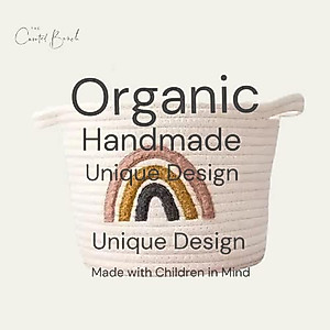 Organic Cotton Luxury Rainbow Basket Handmade Sustainable Recycable and Environmental Friendly in Neutral Earth Tones for Nursery Children Kids Home Organization Toys Books Container Decor