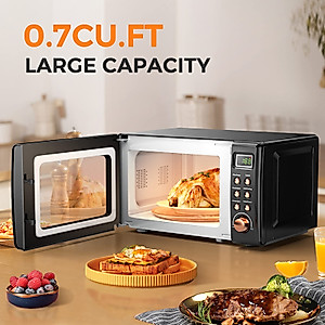 GLACER GT-23853GDEP Retro, Large 0.7Cu.ft, 700-Watt, Cold Rolled Steel Countertop with Time, Glass Turntable Plate, Pre-Programmed Cooking Settings, LED Display Microwave Oven, Rose Gold
