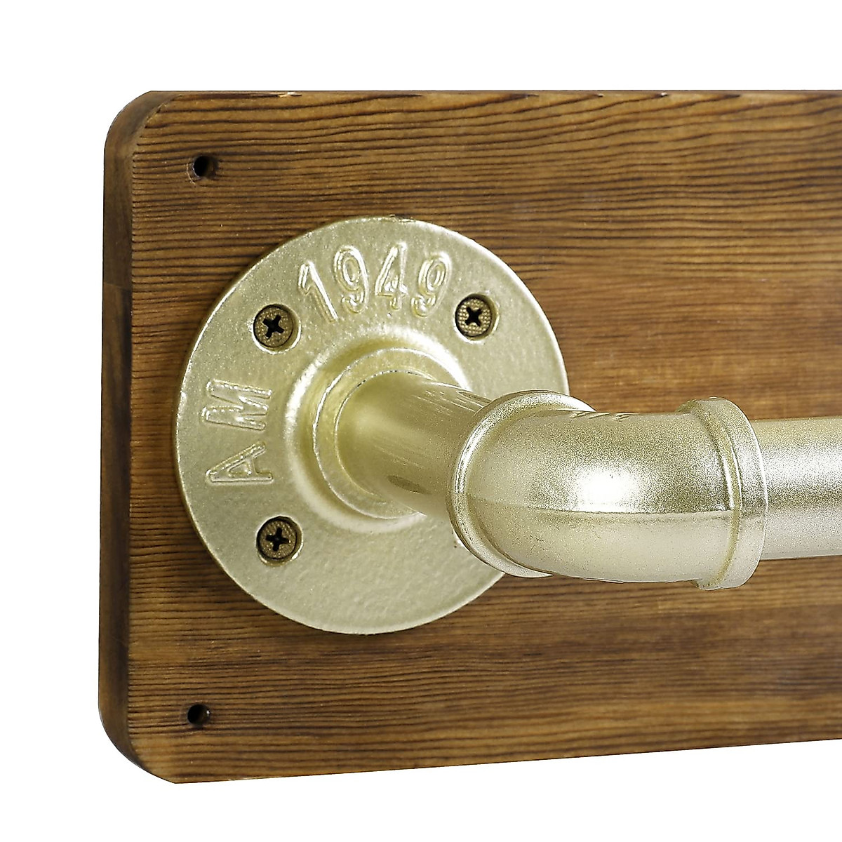 MyGift Rustic Burnt Solid Wood Paper Towel Holder Under Cabinet Wall Mount for Kitchen Paper Towel with Easy Refill Open End Industrial Brass Pipe Bar, Single Roll Paper Towel Rack Dispenser