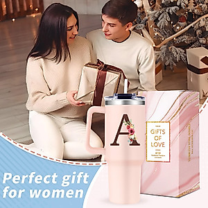 Gooddooes Monogrammed 40oz Tumbler With Handle for Women, Personalized Birthday Gift, Initial Cups Floral Letter A, Customized Lady Gift for Mother's Day Christmas