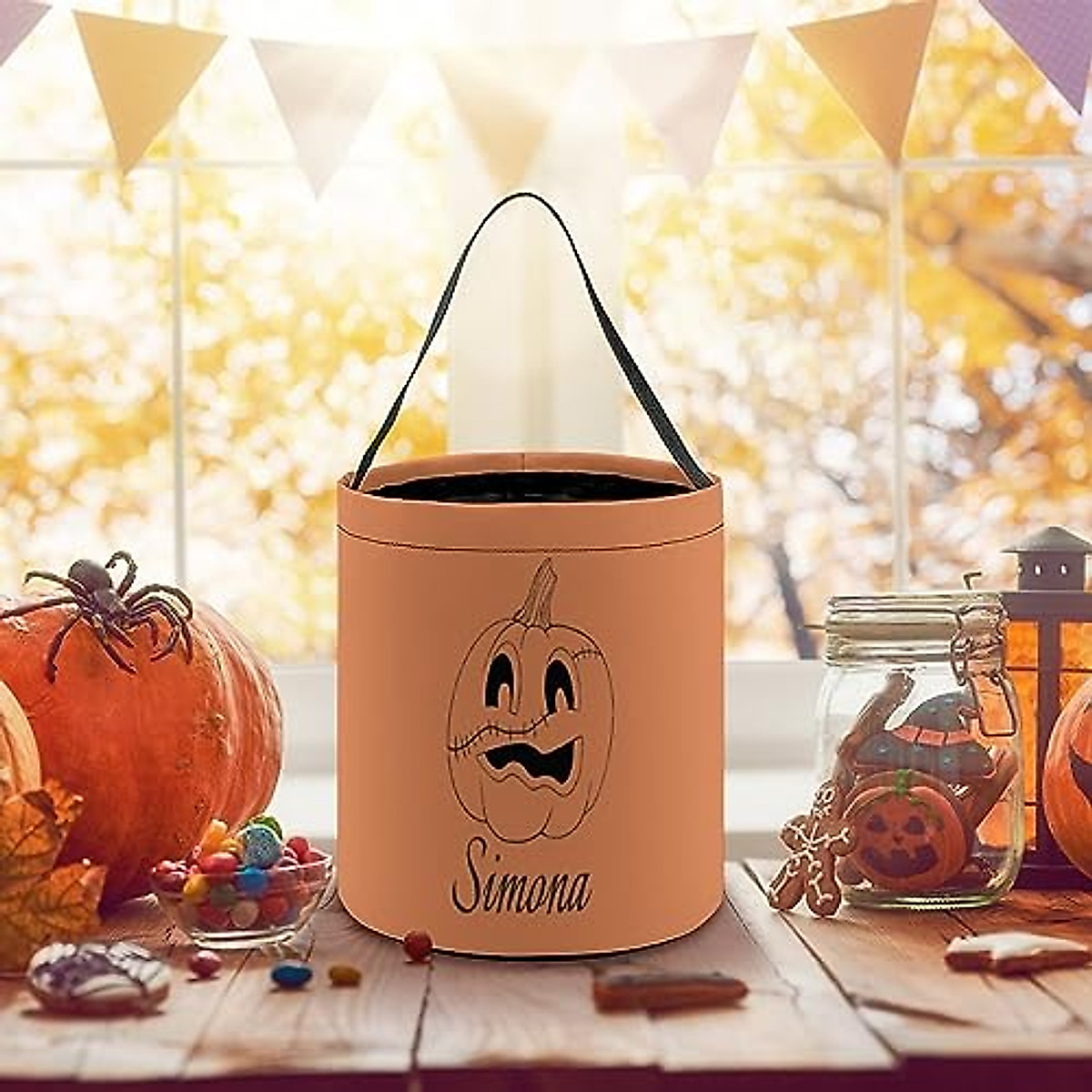 Personalized Halloween Tote Bags w/Name or Text 7.9 * 8.3 inch Customized Pumpkin Witch Totes Bag for Trick Treat Goodie gift Custom Party Favors Canvas Goodie Bag Reusable Grocery Gifts (orange)