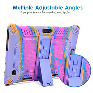 DETUOSI Case for YELLYOUTH 10.1 Tablet, Soft Silicone Lightweight Case Compatible with Dragon Touch Notepad K10, ZONKO 10.1, Beyond Tab 10.1, with Stylus Pen and Shoulder Strap, Rose Red & Purple