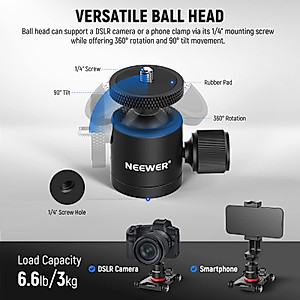 NEEWER Camera Slider Dolly with Ball Head & Phone Clamp,4 Wheeled Tabletop Dolly Manual Skater with 360° Panorama Compatible with mirrorless Camera GoPro iPhone and Android Smartphone, SD001