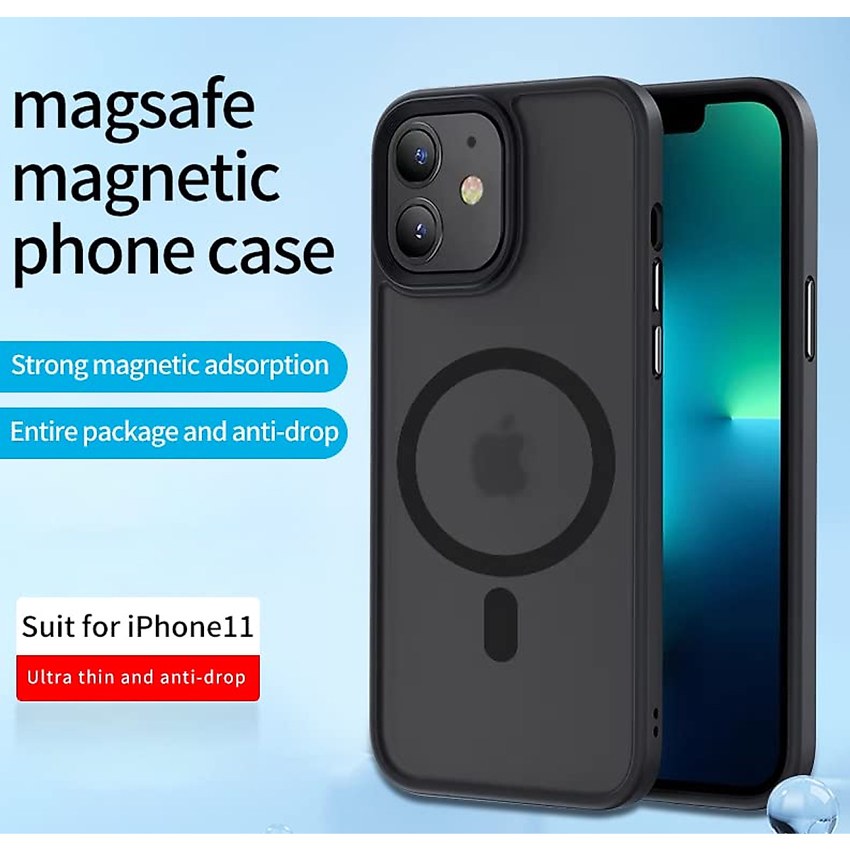 Tigowos Magnetic Case for iPhone11 Case [10FT-Grade Drop Tested & Compatible with MagSafe] Translucent Anti-Fingerprint Anti Shockproof Protective Shell 6.1 Inch, Black