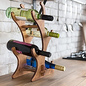 ROSTMARYGIFT Rostmary - Wooden Tabletop Wine Rack - 4 Bottles Horizontal Storage - Foldable Rustic Wine Holder - Elegant Wine Display Stand Countertop for Kitchen, Bar, Cabinets
