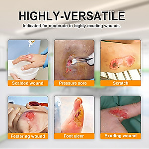 Carbou Silver Calcium Alginate Wound Dressing with Ag, 4'' x 4'' Patches,5 Individual Sterile Pads, Soft and Highly Absorbent Dressing Gauze, Non-Stick Padding