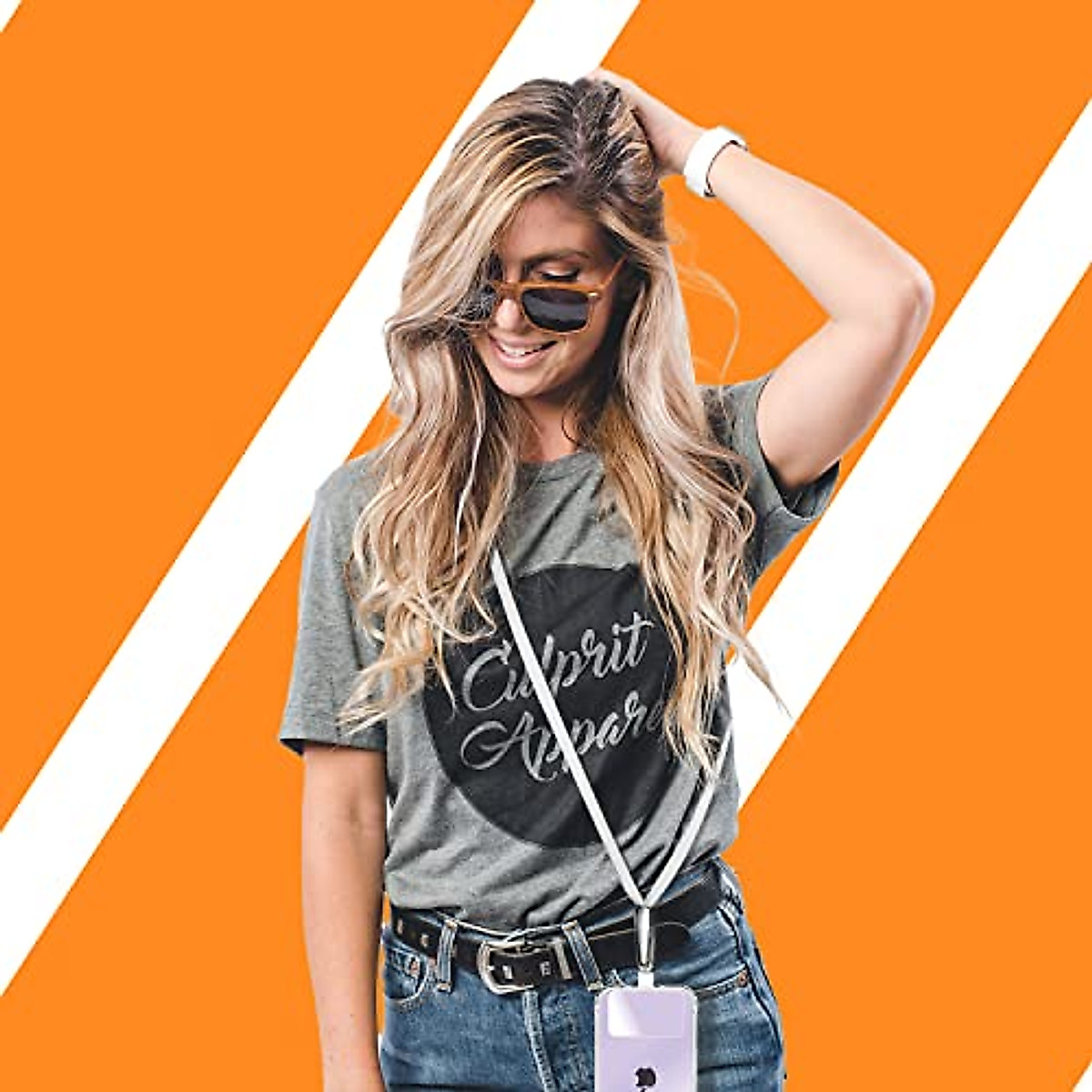 MOHOPE Universal Crossbody Phone Lanyard, Phone Lanyards for Around The Neck, Anti Loss, Soft Touch Nylon Phone Strap Crossbody with One Touch Clasp and Compatible with Most Smartphones(Silver)