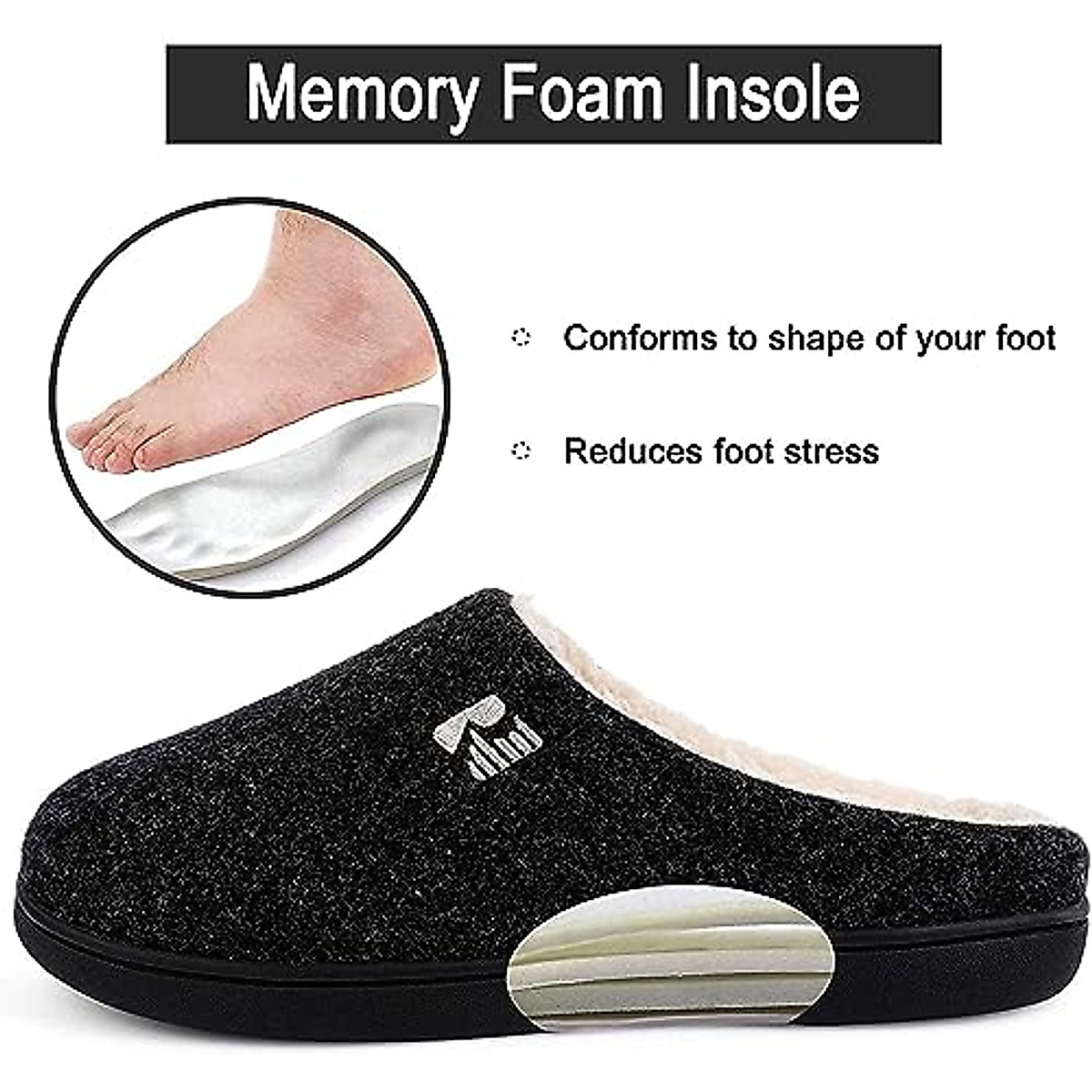 RockDove Men's Sherpa Lined Memory Foam Clog Slipper, Size 10.5 US Men, Black