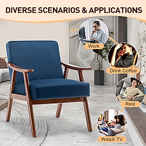 DKS Accent Chair, Mid-Century Modern Chair with pillow, Living Room Chair with Solid Wood Frame, Extra-Thick Backrest, Wingback Chair for Bedroom, Reading Room, Living Room, Lounge Chair Indoor