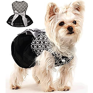 Yikeyo Dog Dress for Small Dogs Girl Female Dog Clohtes Pet Puppy Stripe Tutu with Flowers Dog Princess Dresses Clothing for Summer Beach Outfit Apparel for Chihuahua Yorkies (Black, X-Small)