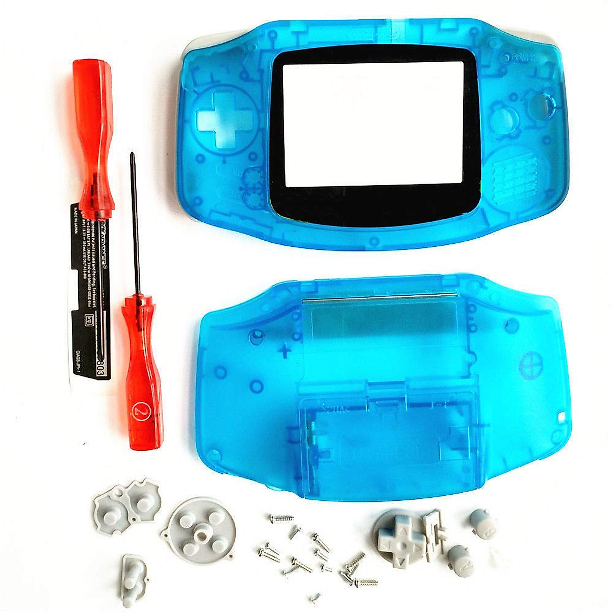 Housing Shell Case Cover Replacement for Nintendo Gameboy Advance for GBA with Conductive Rubber Pad Screwdriver - Clear Blue