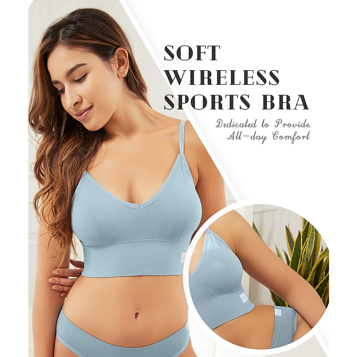 Livona 3 Pack Longline Sports Bra for Women- Soft Wireless Bra, Padded Seamless Bralette, Stretch Crop Cami Tank S-XXL