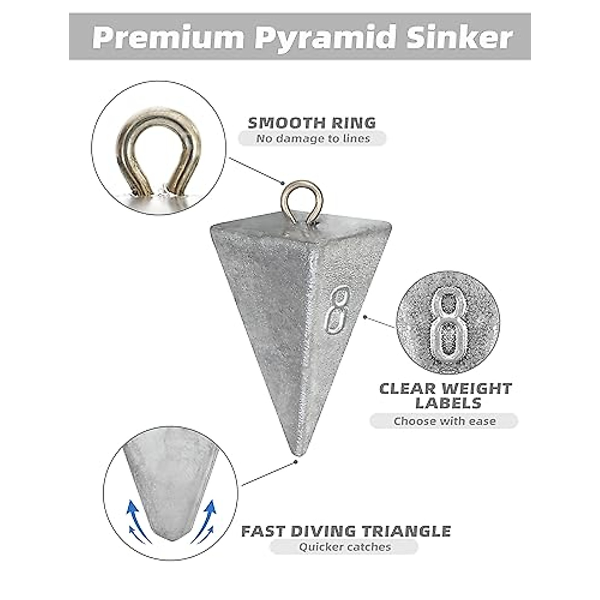 BLUEWING 2lb Box Pyramid Fishing Sinker Weights Lead Weight Saltwalter Fishing Weights for Surf Fishing, 3oz, 10 Pack