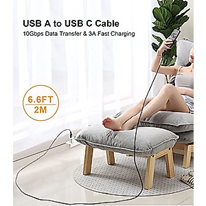 USB A to USB C Cable 6.6ft, 10Gbps Data Transfer and 60W 3A Fast Charging Cable, USB C 3.1/3.2 Cable for Android Auto Samsung S21/S20/S10/Note 20, iPad Pro, Sony XZ, LG Other Type-C Devices