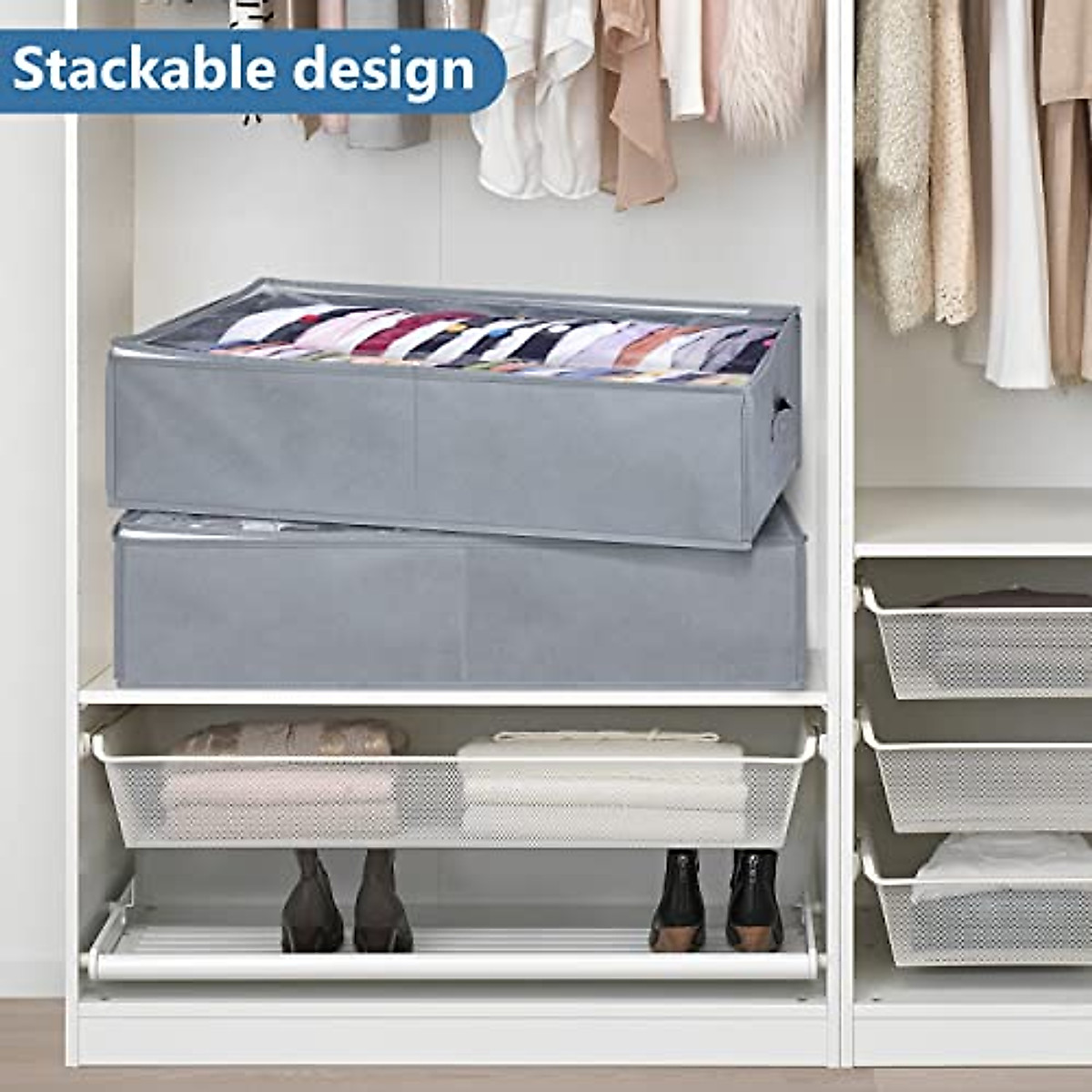 AOODA Large Hat Storage Box for Baseball Caps Organizer, Holds Up to 50 Caps Wide Hat Organizer for Closet with Cardboard, Under Bed Hat Holder, Grey