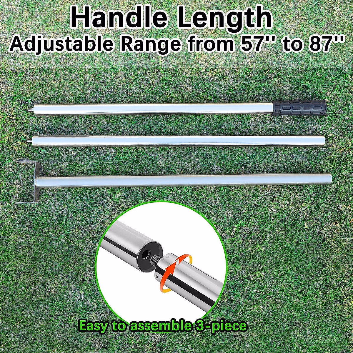Opmeiro 30'' x 10'' Lawn Leveling Rake: Stainless Steel Lawn Level Tool with Adjustable 87'' Extra Long Handle - Leveling Rakes for Backyard Garden Yard Golf, silver
