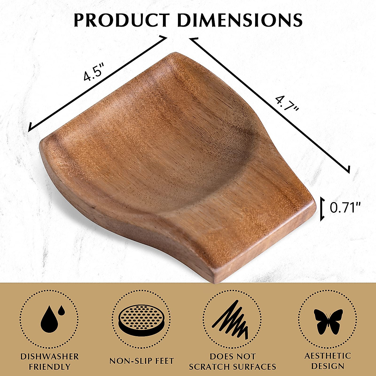 Wood Spoon Rests for Kitchen Counter - Cooking Spoon Holder for Stove Top, Modern Coffee Spoon Rest, 2 pcs Spatula Rest Holder