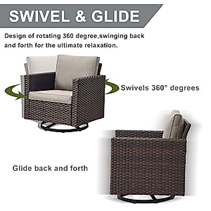 HUMMUH Patio Swivel Chairs Set of 2,PE Wicker Outdoor Rocker Chairs Bistro Set Porch Balcony Furniture with Cushions