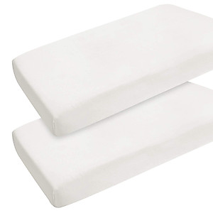 Pack and Play Sheets 27"x 39" Compatible with Graco, Dream on Me Pack N Play, Cotton Mini Crib Sheets 2 Pack, Stretchy Playard Crib Fitted Sheet for Baby Girl Boy, White