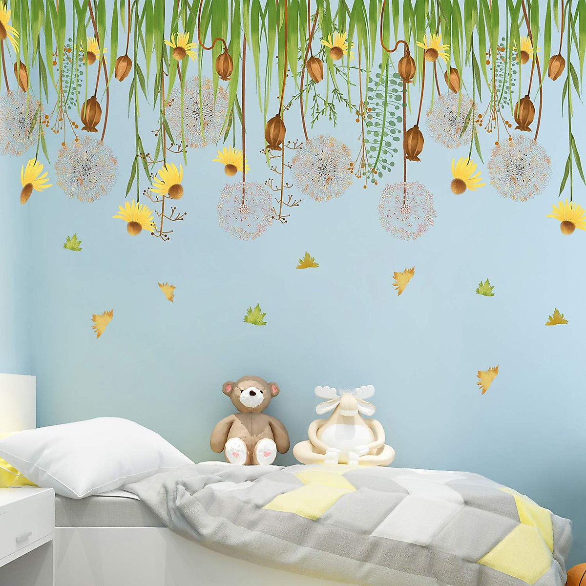 Amaonm Removable 3D Waterproof Green Plants Grass and Dandelion Wall Decals DIY Peel and Stick Decor Wall Sticker for Kids Girls Baby Bedroom Living Room Kindergarten Nursery Classroom Decoration (B)