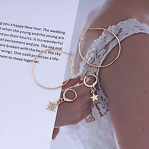 Sttiafay Vintage Exaggerated Circle Dangle Earrings Crystal Star Hoop Earrings Gold Hollow Large Hoop Earrings Circle Star Drop Earrings Jewelry for Women and Girls