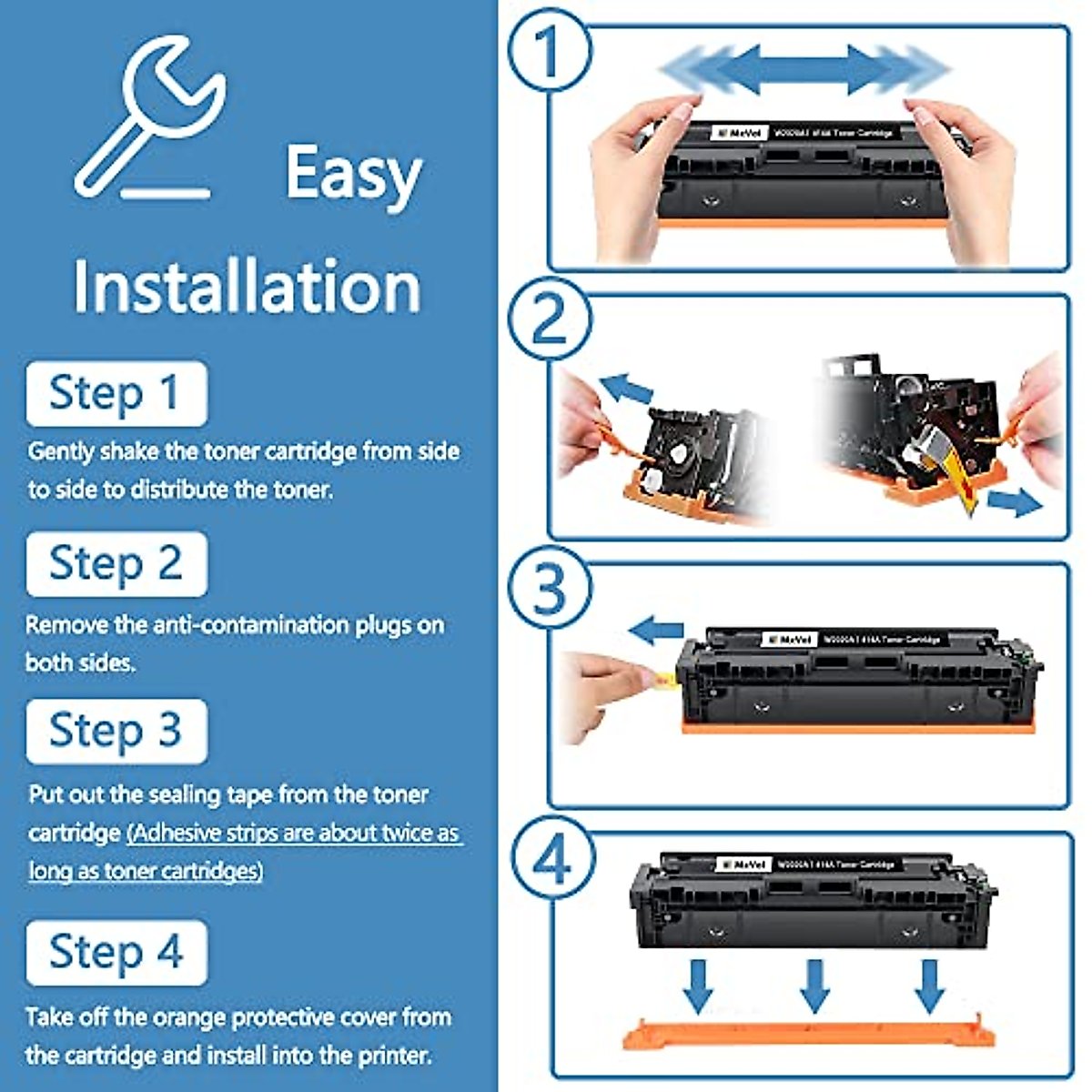 MxVol 414A Toner Cartridges 4 Pack【Patented Chip】 Compatible Replacement for HP 414A W2020A 414X W2020X Work with HP Color Pro MFP M479fdw M454dw Enterprise M455dn MFP M480f Printers Ink (4 Pack)