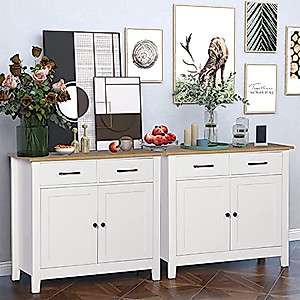 Friday discount Kitchen Sideboard Buffet Storage Cabinet with 2 Drawers, 1 Adjustable Shelf, 2 Doors Cupboard Console Table for Living Room, Dining Room, Hallway Furniture, Ivory White