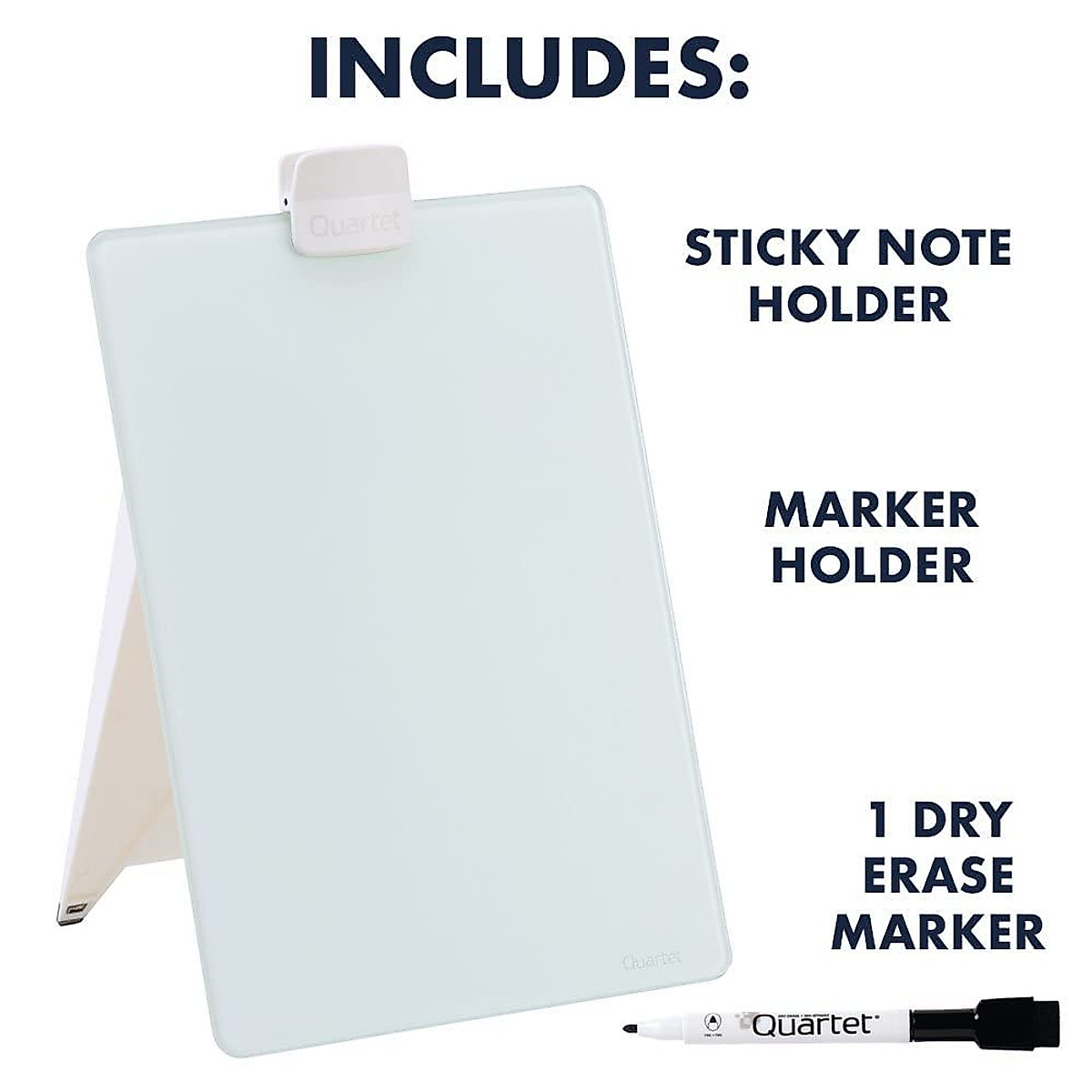 Quartet Glass Whiteboard Desktop Easel, 9" x 11", Dry Erase Surface, Clean Erase, Includes 1 Dry Erase Marker, White (GDE119)