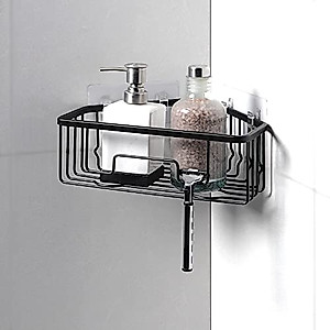SunnyPoint RustProof Aluminum Wall Mount Shower Caddy Basket Shelf; Adhesive Hook Pad Included (Triangle, BLK)