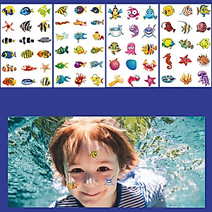 250pcs Temporary Tattoos for Kids Birthday Party - Featured 4 Series of Cute Waterproof Tattoos for Boys Girls, Dinosaurs,Spaceships,Fish,unicorn