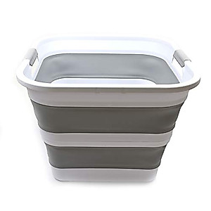 SAMMART 35L(9.2 gallon) Set of 2 Collapsible Plastic Laundry Basket-Square Tub/Basket-Foldable Storage Container-Portable Washing Tub-Space Saving Hamper,Water capacity 28L(7.4 gallon) (2, Grey)