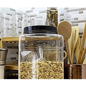 Cornucopia Square Gallon Size Clear Plastic Canisters (2-Pack); 4-Quart Jar Grip Containers w/ Plastic Scoops; BPA-Free