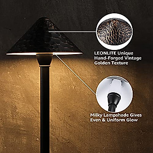 LEONLITE LED Landscape Path Light, 3W 147LM 12-24V AC/DC ETL CRI90+ Wired Outdoor LED Walkway Light, Unique Vintage Golden Texture, Aluminum Construction Low Voltage Pathway Lights IP65 3000K, 4 Pack