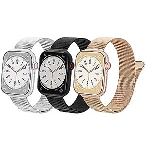 TRA 3 Pack Metal Stainless Steel Bands Compatible with Apple Watch Band 49mm 45mm 44mm 42mm 41mm 40mm 38mm, Magnetic Mesh Loop Strap Wristband for iWatch Ultra Series 8/SE/7/6/5/4/3/2/1 Men Women