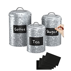 LF LIKEFAIR Farmhouse Kitchen Canisters Set of 3,Food Storage Containers for Home Kitchen, Tea, Herbs, Sugar, Salt, Coffee, Flour, Herbs (Silver)