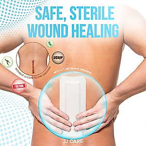 JJ CARE Adhesive Island Dressing [Pack of 50], 4” x 10” Sterile Island Wound Dressing, Breathable Bordered Gauze Dressing, Individually Wrapped Island Wound Bandages with Non-Stick Central Pad
