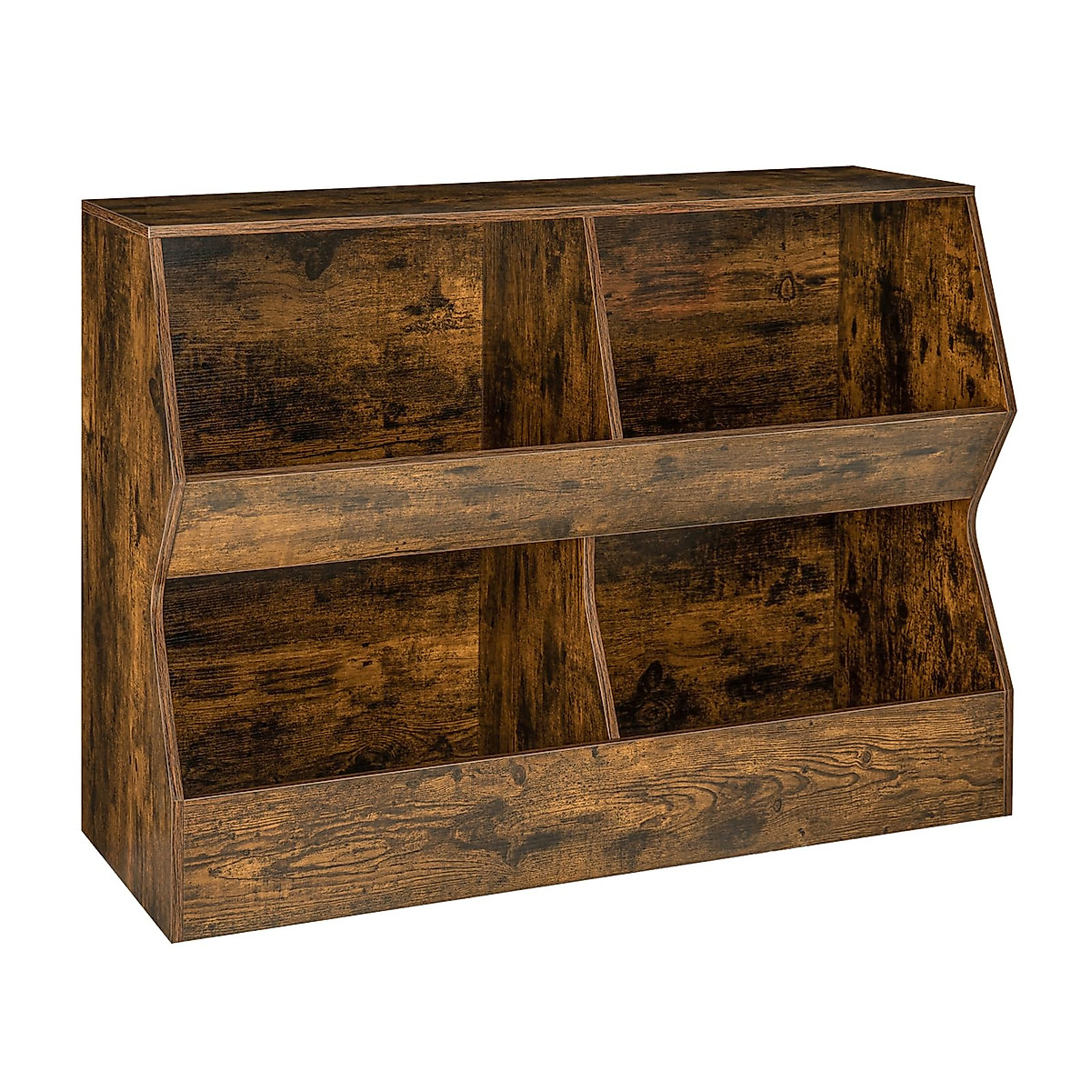 DINZI LVJ Kids Bookshelf, Toy Storage Organizer, Wooden Toy Storage Cabinet, 4 Cubby Children Bookcase, Toddler Book Toy Shelf for Bedroom, Nursery, Hallway, School, 31.5" Long, Rustic Brown